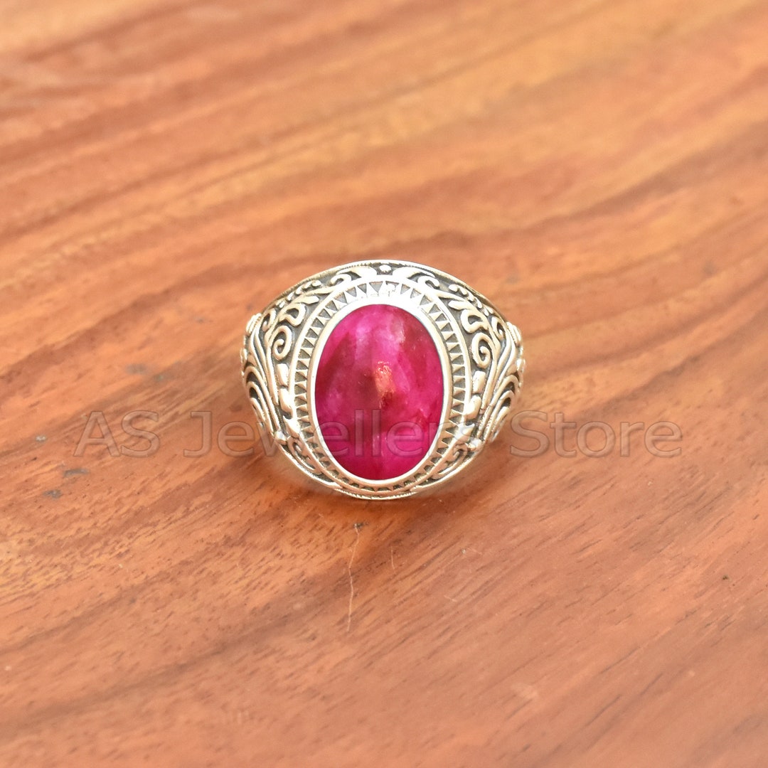 Indian Ruby Ring, Mens Ring, Ruby Gemstone Ring, Handmade Silver Ring ...