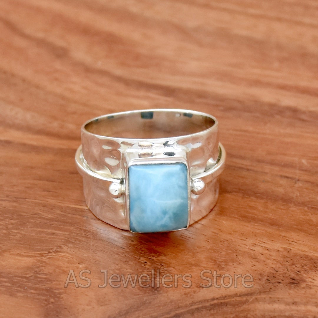 Larimar Ring, 925 Sterling Silver Ring, Blue Larimar Ring, Statement Ring, Handmade Ring ...