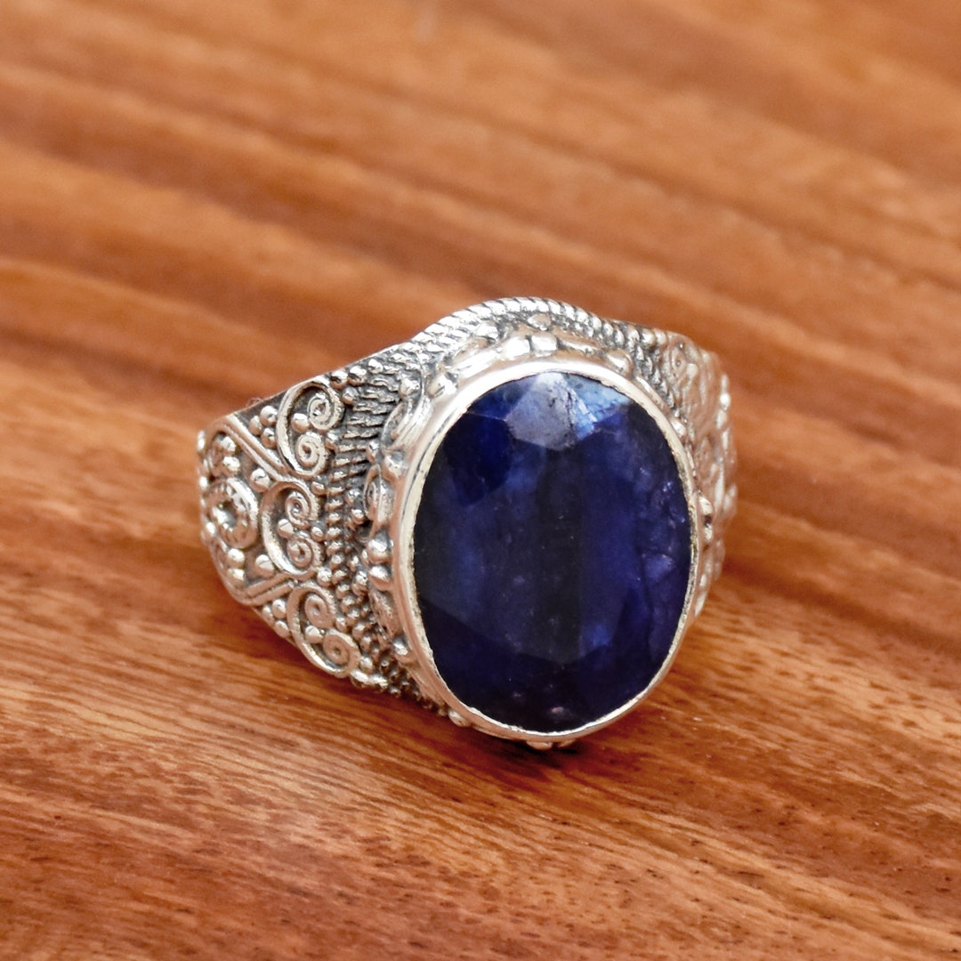 Blue Sapphire Silver Ring, Sapphire Ring, 925 Sterling Silver Ring ...