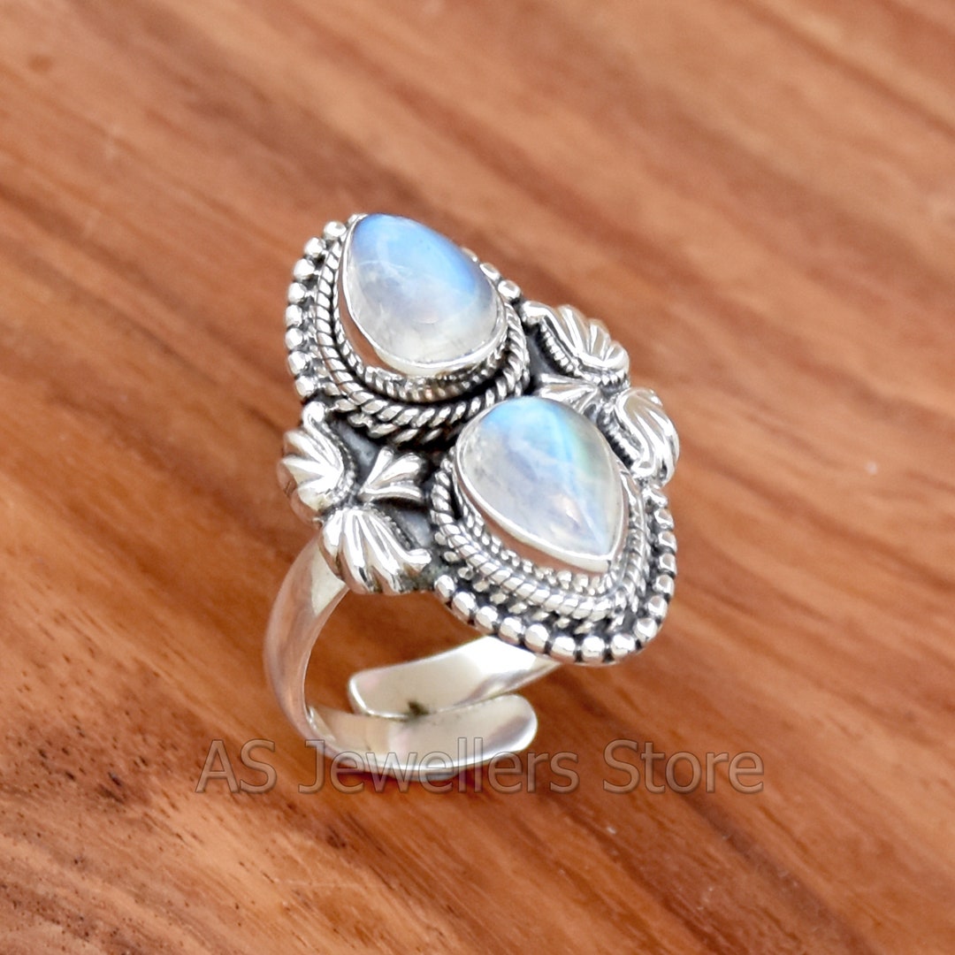 Rainbow Moonstone Ring, Adjustable Ring, 925 Sterling Silver Ring ...