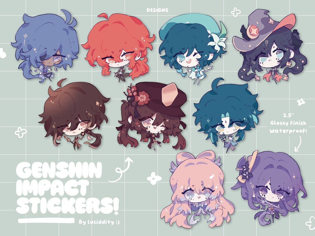 Genshin Impact Chibi Vinyl Stickers 2.5" || Venti, Kaeya, Diluc, Mona ...