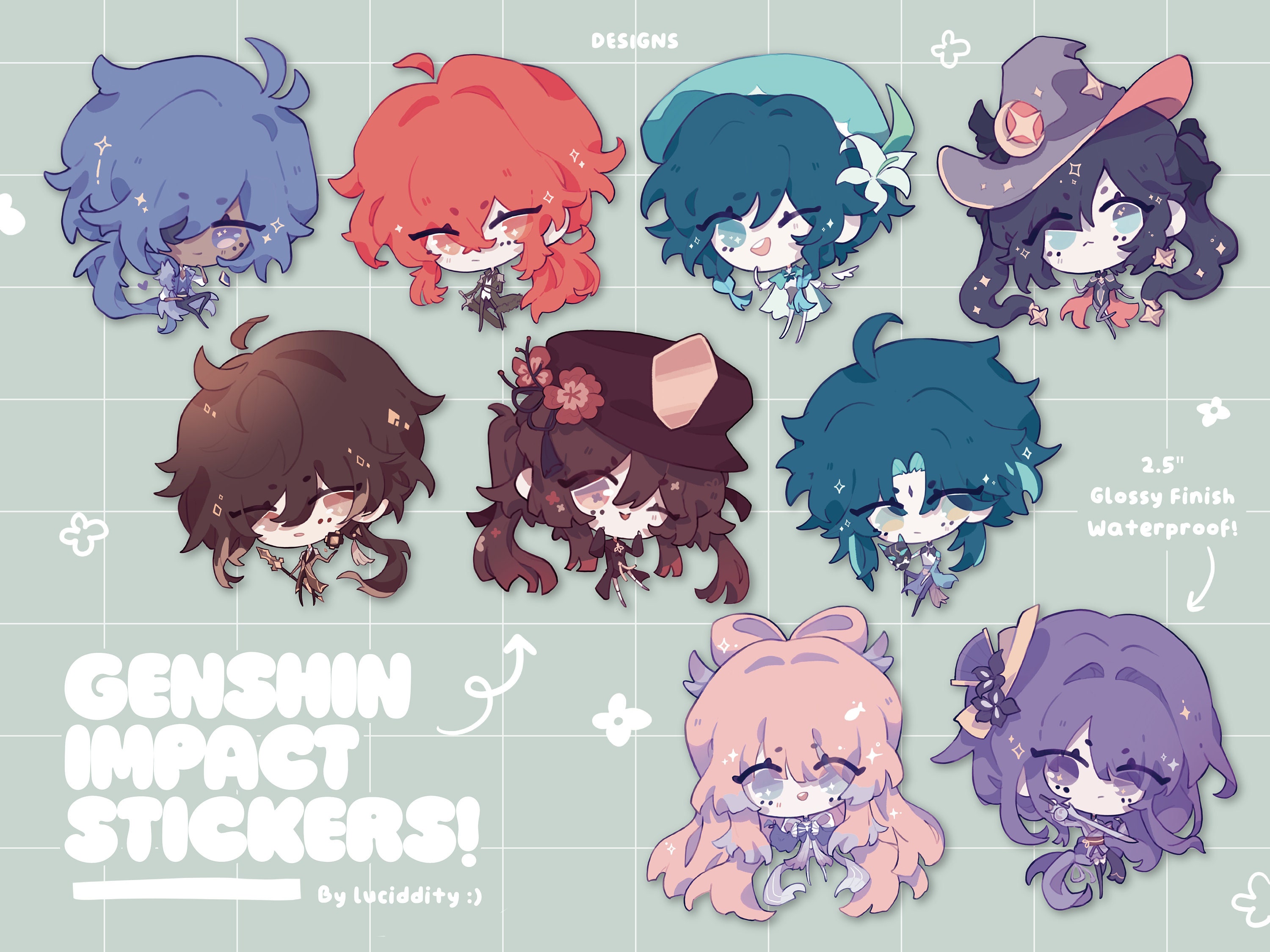 Genshin Impact Chibi Vinyl Stickers 2.5 Venti, Kaeya, Diluc, Mona ...