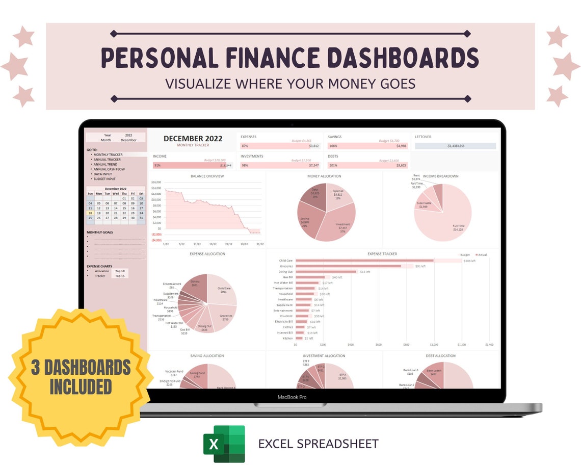 Personal Finance Dashboard Excel Financial Planner, Expense Tracker ...