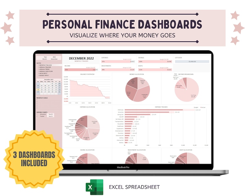 Personal Finance Dashboard | Excel Financial Planner, Expense Tracker ...