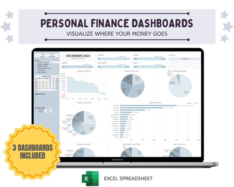 Personal Finance Dashboard | Excel Annual & Monthly Budget Planner ...