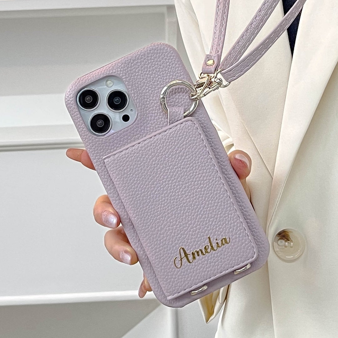 Personalized Leather iPhone Wallet Case With Crossbody Strap - Etsy