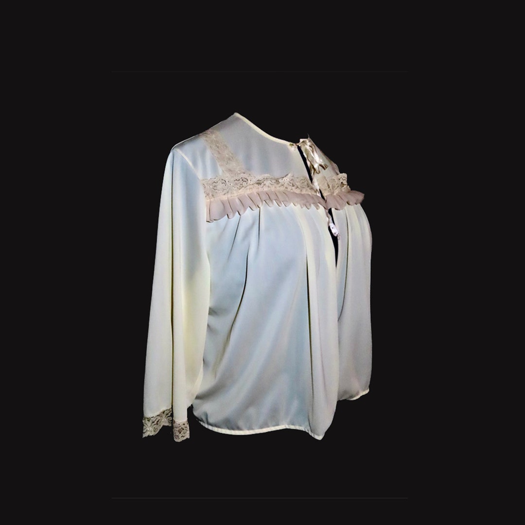 1950s Cream Nylon Bed Jacket W/lace Trim 60s Vintage Nightwear ...