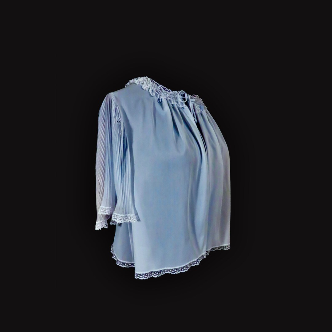 60s Blue Nylon Bed Jacket Vintage 50s Seamprufe Nightwear Loungewear ...