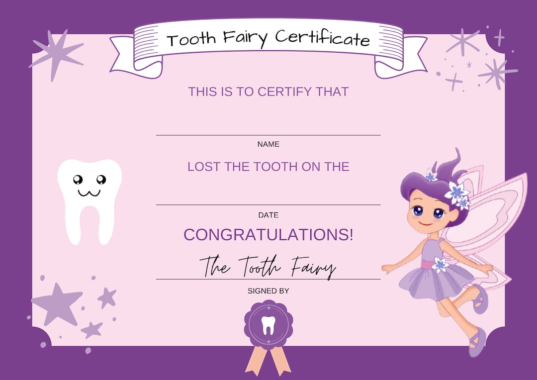 Printable Tooth Fairy Certificate - Etsy