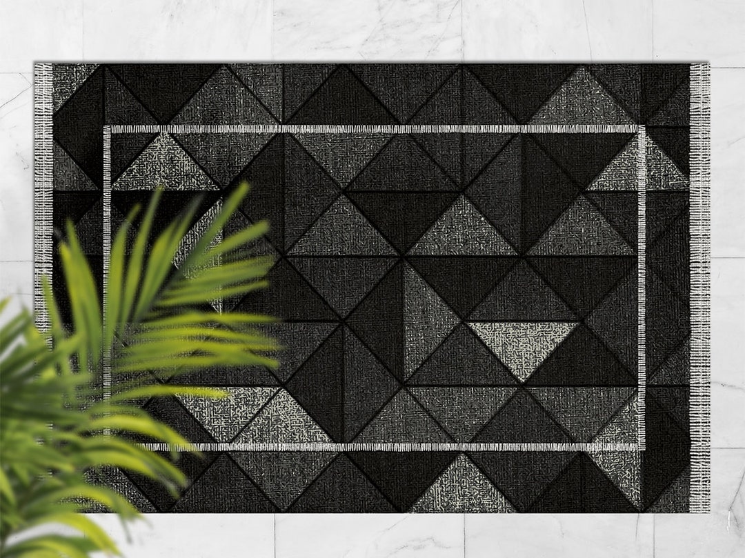 Dark Triangles in A Light Frame Vinyl Rug, Black Outdoor Mat for Patio ...