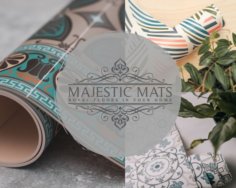 Ornamental Design Rug Arabic Blue Vinyl Rug Blue Vinyl | Etsy