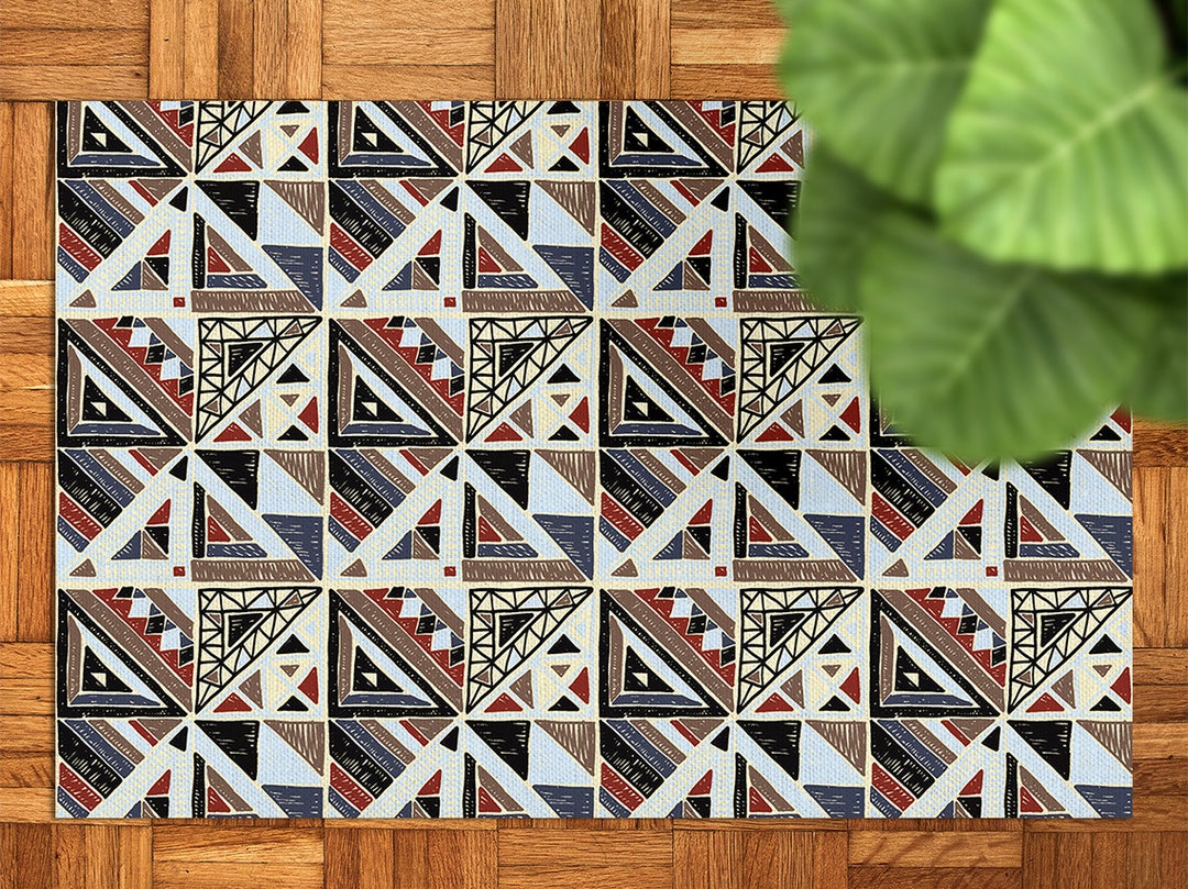 Geometric African Pattern Outdoor Rug, Bronze Outdoor Mat for Patio ...