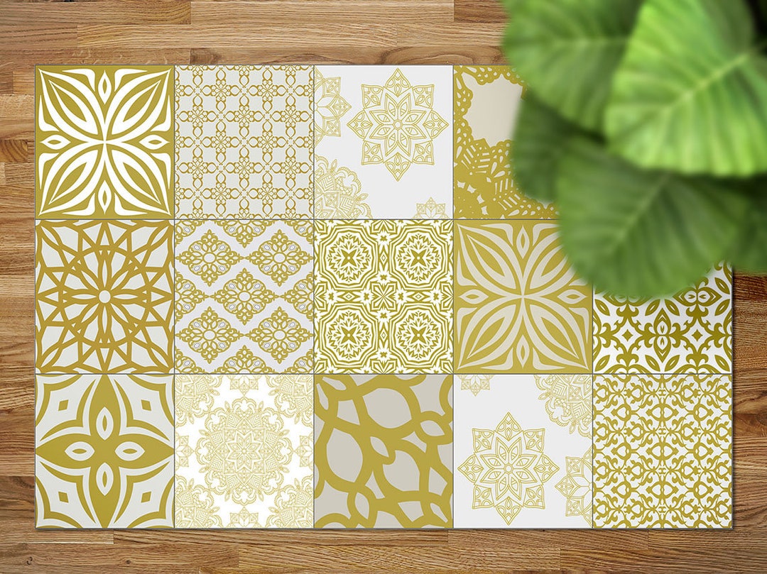 Eclectic Yellow Mustard Color Vinyl Mat, Yellow Floorcloth Vinyl Mat ...