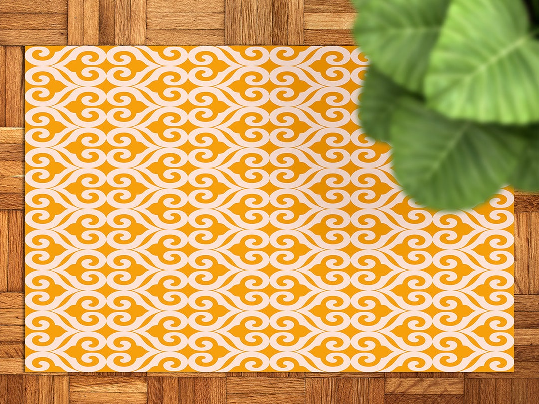 Honey Colored Turkish Pattern Outdoor Rug, Yellow Outdoor Mat for Patio ...