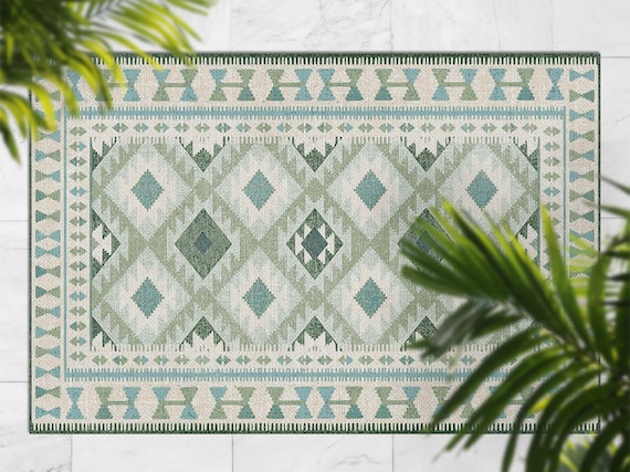 Geometric Pastel Green in the Frame Outdoor Rug Green Outdoor | Etsy