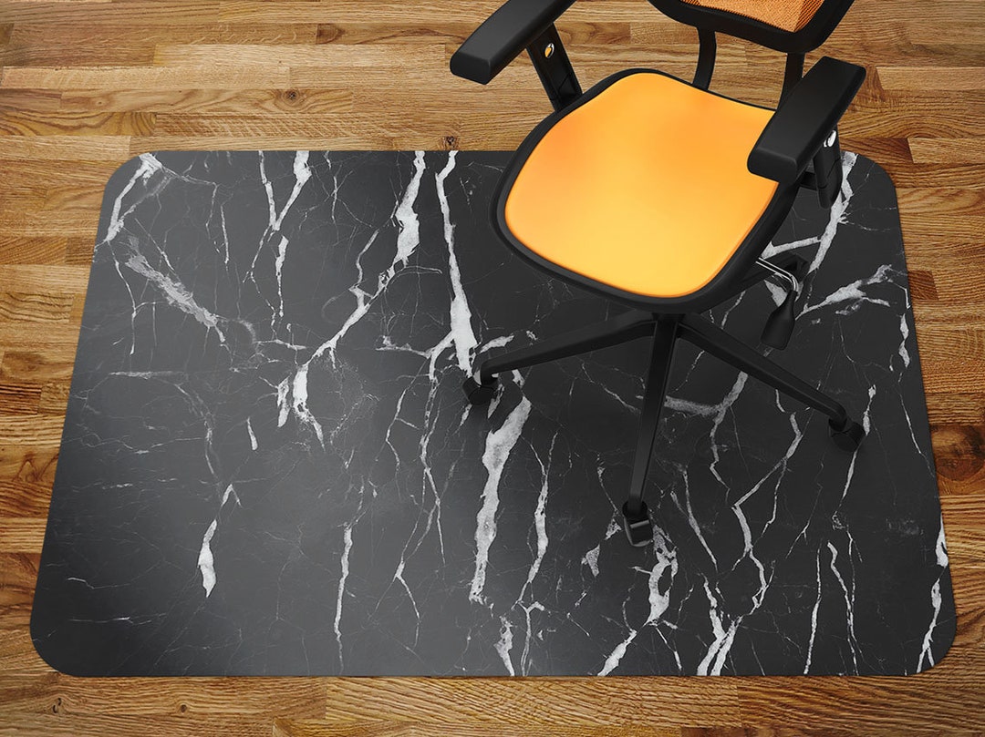 Black Marble Chair Mat, Black Office Vinyl Floor Mat, White Floor ...