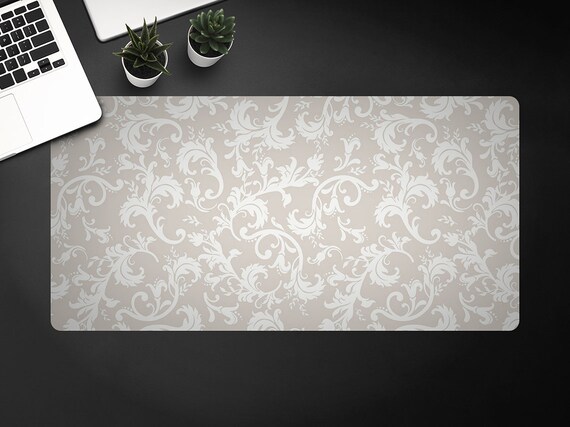 Bright Damask Desk Pad Beige Keyboard Pad White Desktop - Etsy