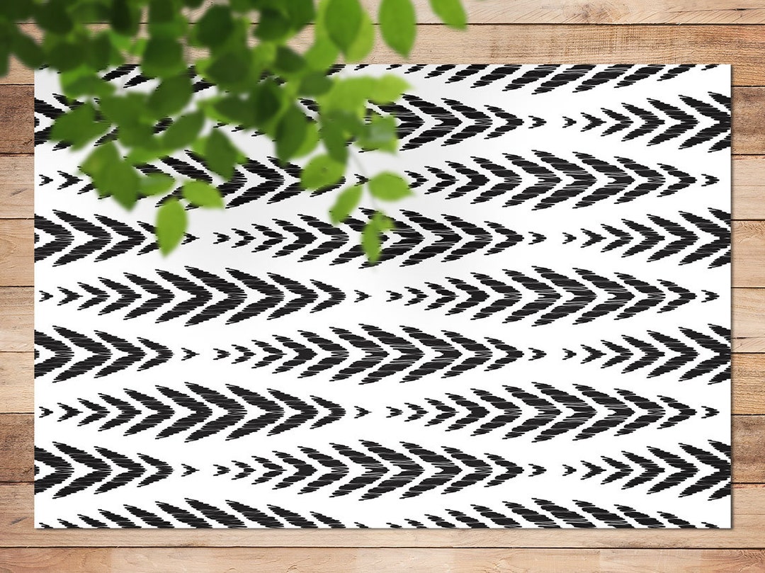 Herringbone Black Minimalist Vinyl Rug, Black Vinyl Runner, White ...