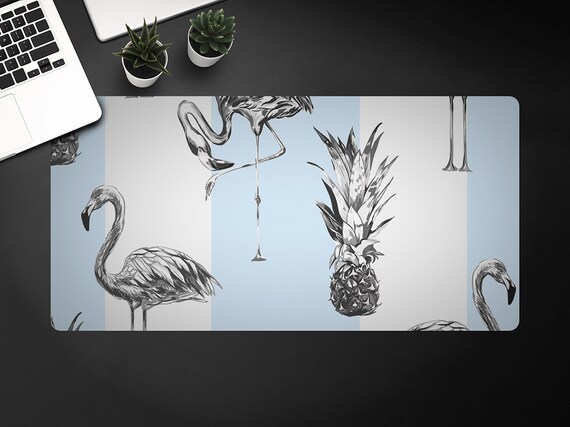 Flamingo Strips Desk Mat Blue Table Protector Accessories - Etsy