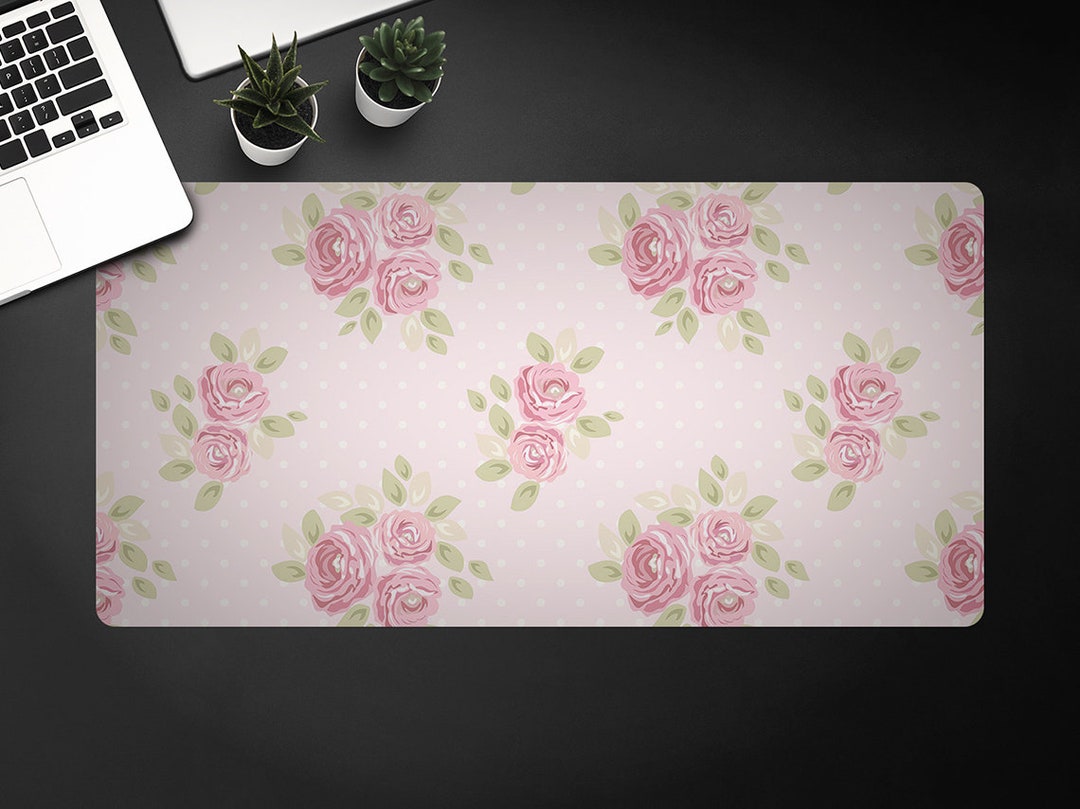 Pink Set of Cute Shabby Chic Roses Desk Mat, Pink Table Protector ...