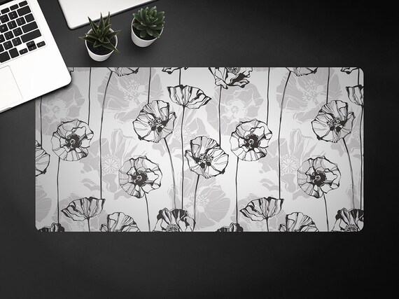 Gray Poppies Desk Pad White Keyboard Pad Black Desktop - Etsy