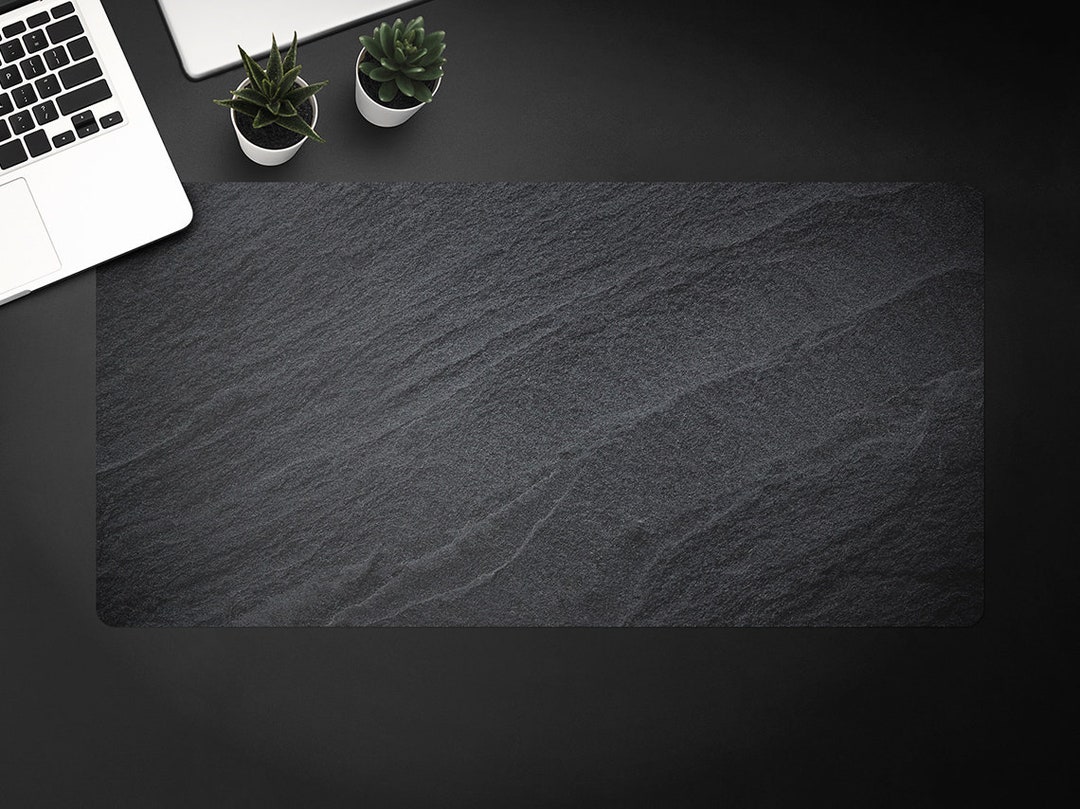 Black Rugged Marble Desk Pad, Black Keyboard Pad, Gray Desktop Blotter ...