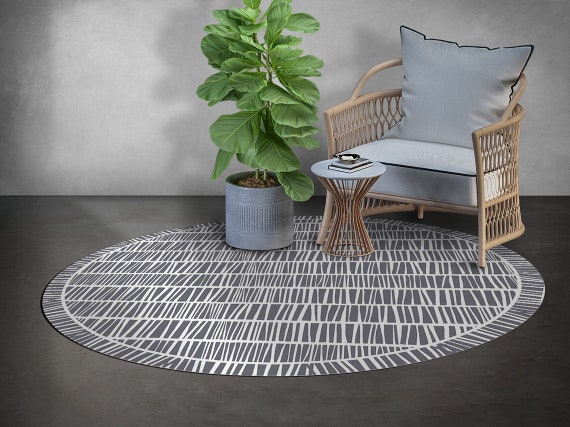 Saul Round Carpet Vinyl Black Vinyl Rug White Round Mat - Etsy