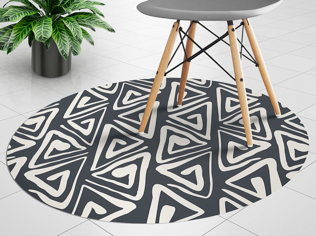Tribal Boho Round Chair Mat Black Mat Under Chair White - Etsy