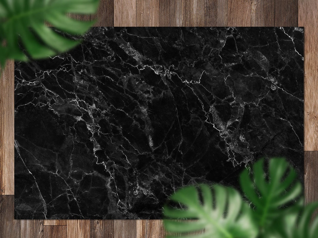 Black Marble Natural Vinyl Mat, Black Floorcloth Vinyl Mat, White ...