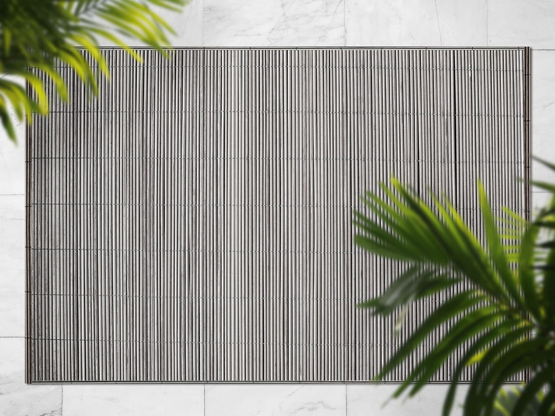 Petrified Gray Bamboo Rug Vinyl Mat, Gray Floorcloth Vinyl Mat, Brown ...