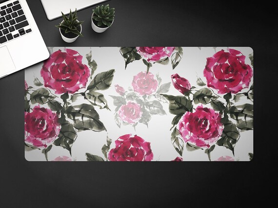 Ink Roses Desk Mat Red Table Protector Accessories Black | Etsy