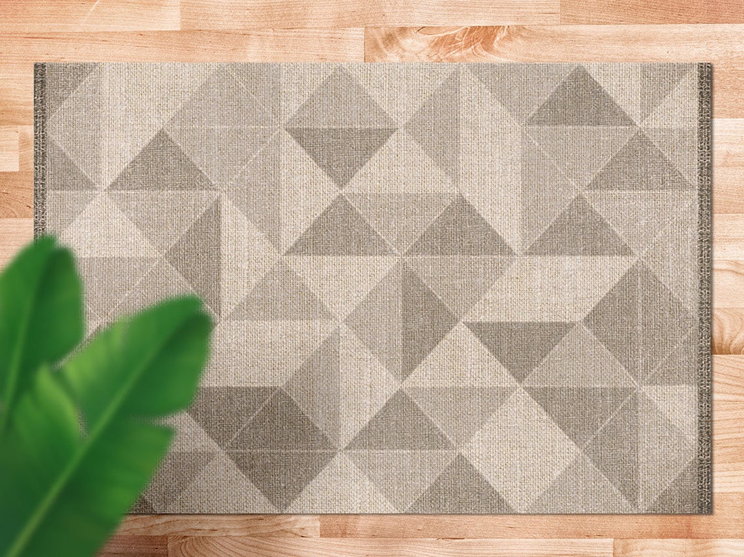 Carpet Triangles Lette Vinyl Rug, Beige Vinyl Runner, Brown Floorcloth ...