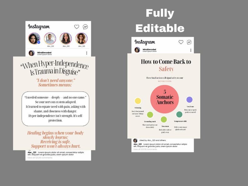 134 Trauma-informed Instagram Templates | Canva Bundle for Somatic ...