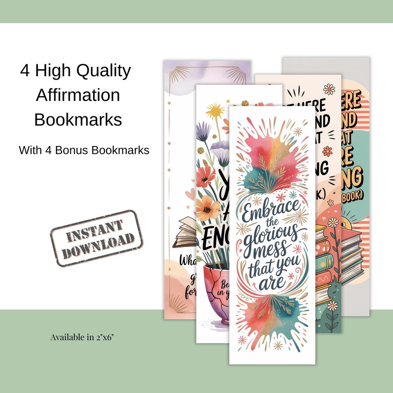 Printable Affirmation Bookmarks: Motivational Reading Gifts (digital ...