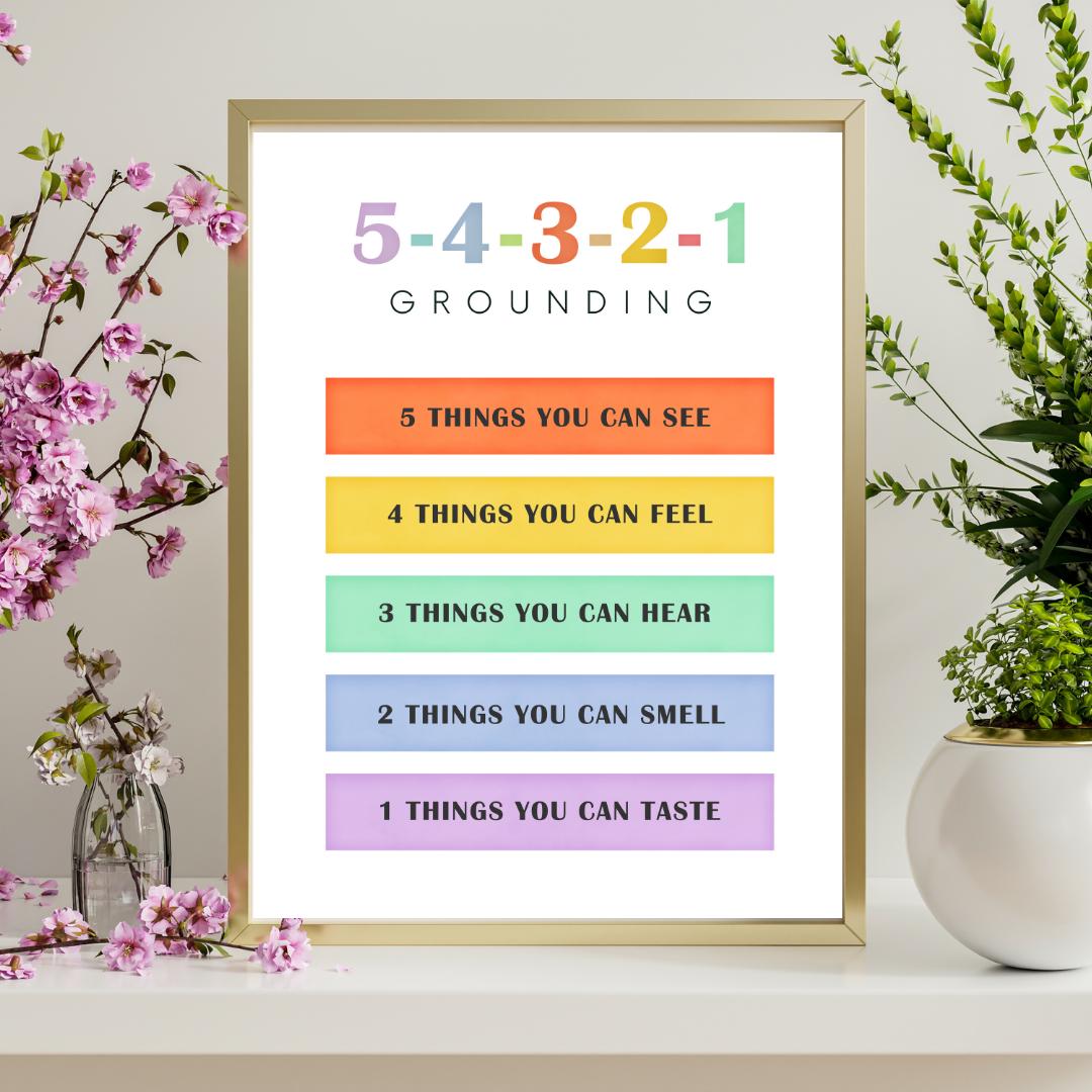 54321 Grounding Technique Poster: Anxiety Relief Coping Skill (digital ...