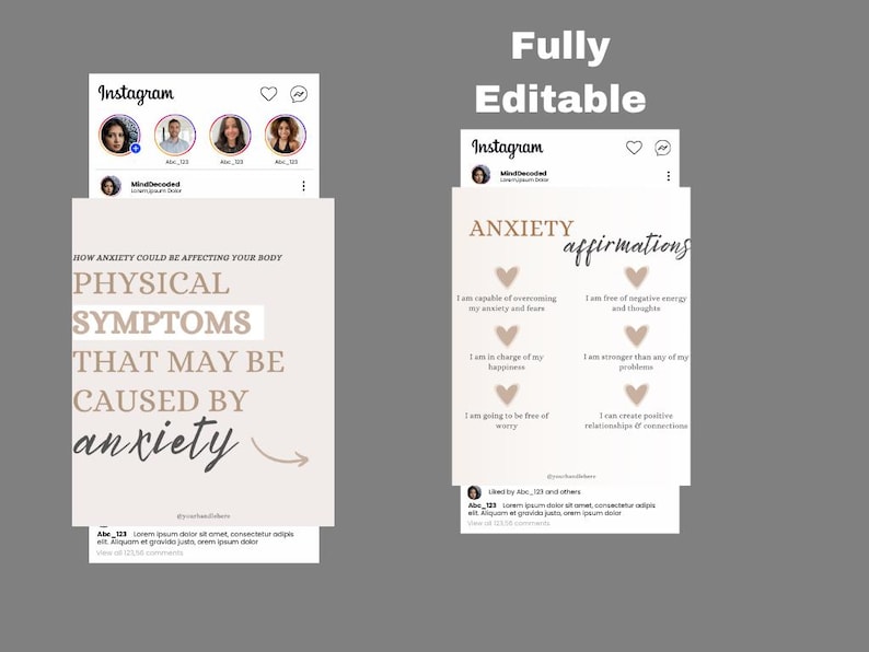 Mental Health Instagram Post Templates: Anxiety & Wellness Coach Canva ...