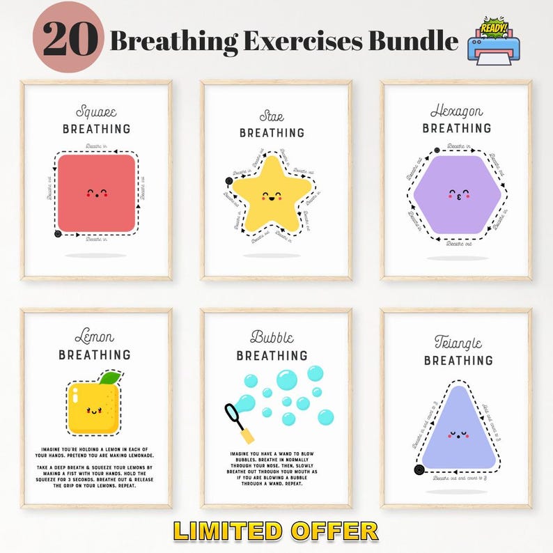 Breathing Exercises Posters & Flashcards: Minimalist Calming Toolkit ...
