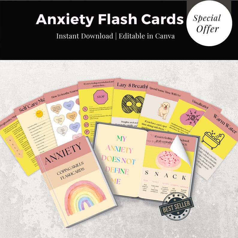 Anxiety Coping Skills Flashcards: Teen Mental Health, Therapy Office ...