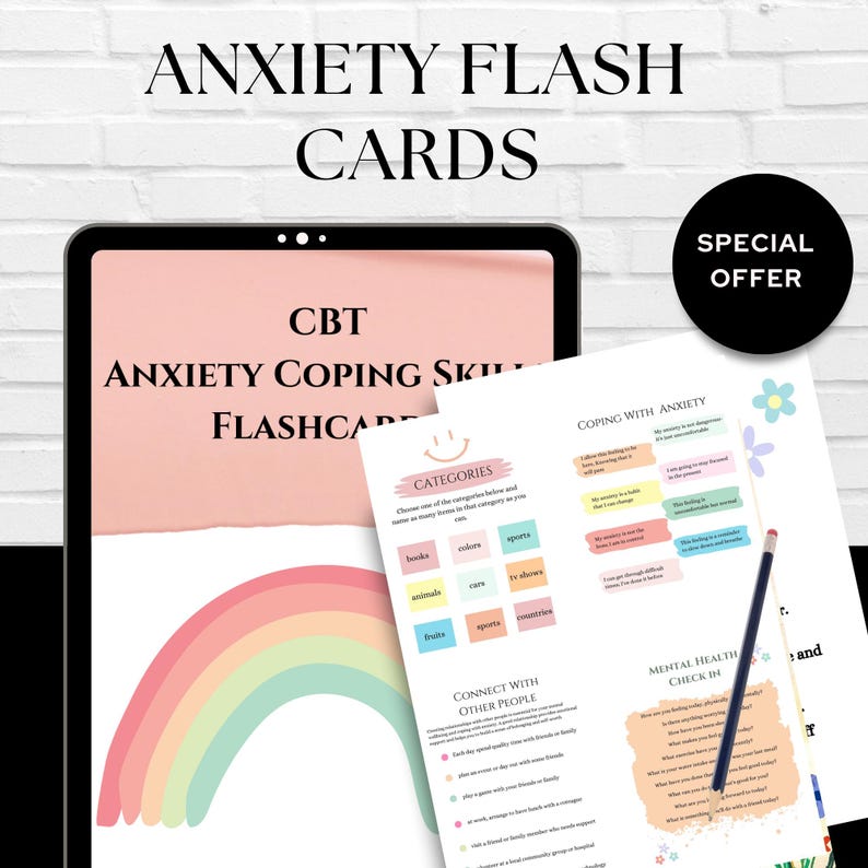 Anxiety Coping Skills Flashcards: Therapy Office Decor (canva Template ...