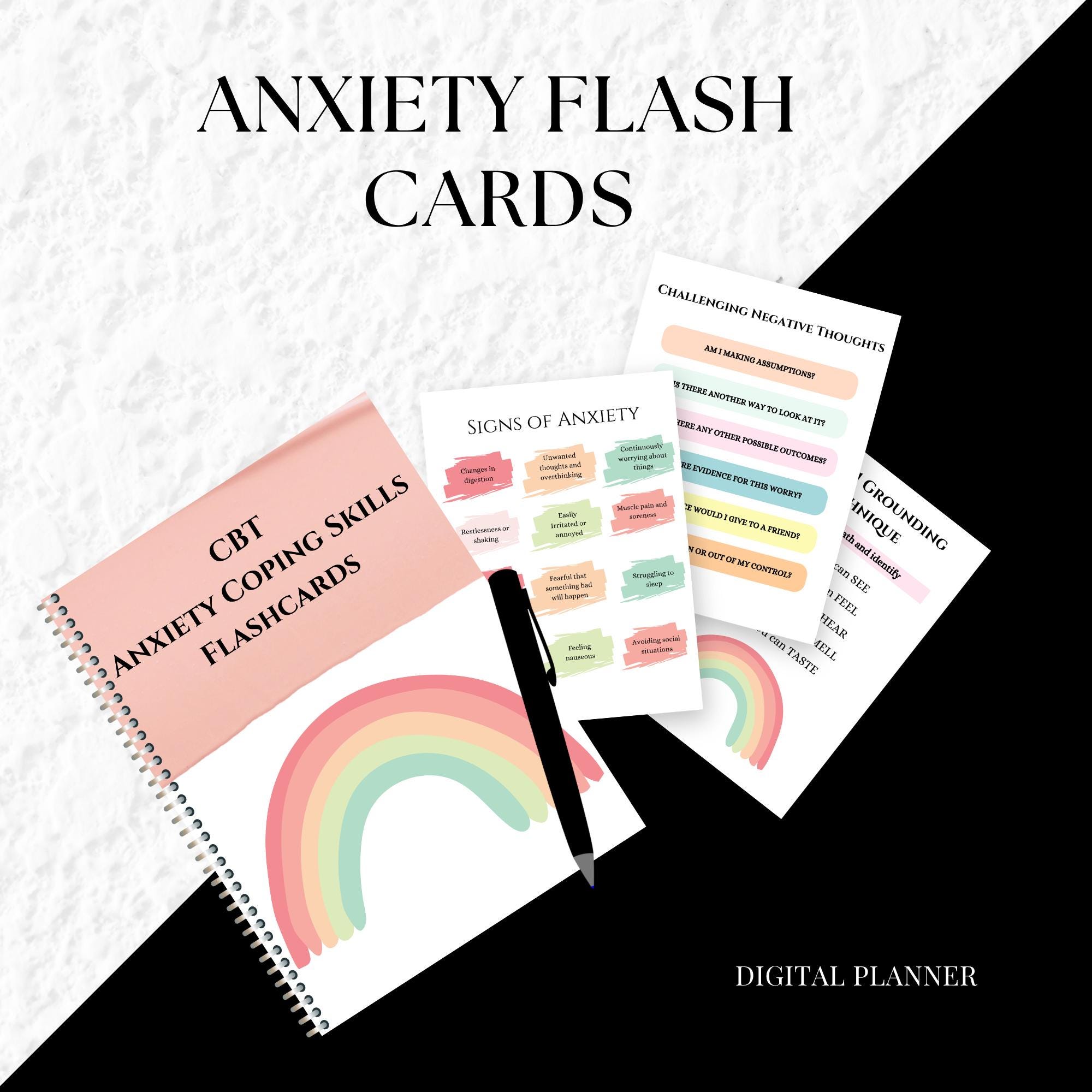 Anxiety Coping Skills Flashcards: Therapy Office Decor (canva Template ...