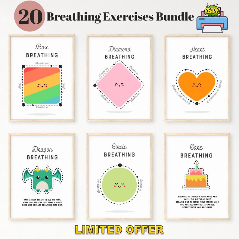 Breathing Exercises Posters & Flashcards: Minimalist Calming Toolkit (printable PDF) - Etsy