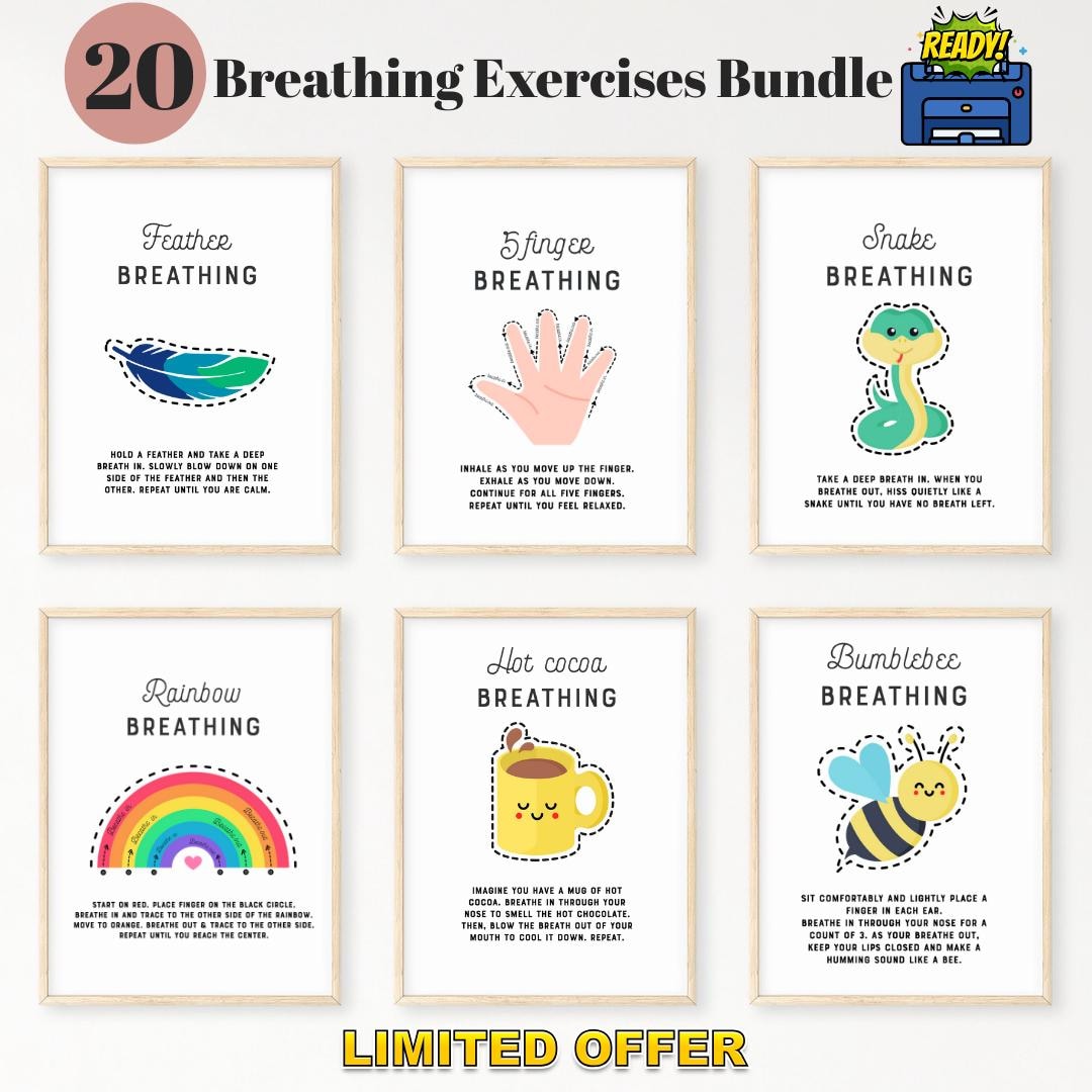 Breathing Exercises Posters & Flashcards: Minimalist Calming Toolkit ...