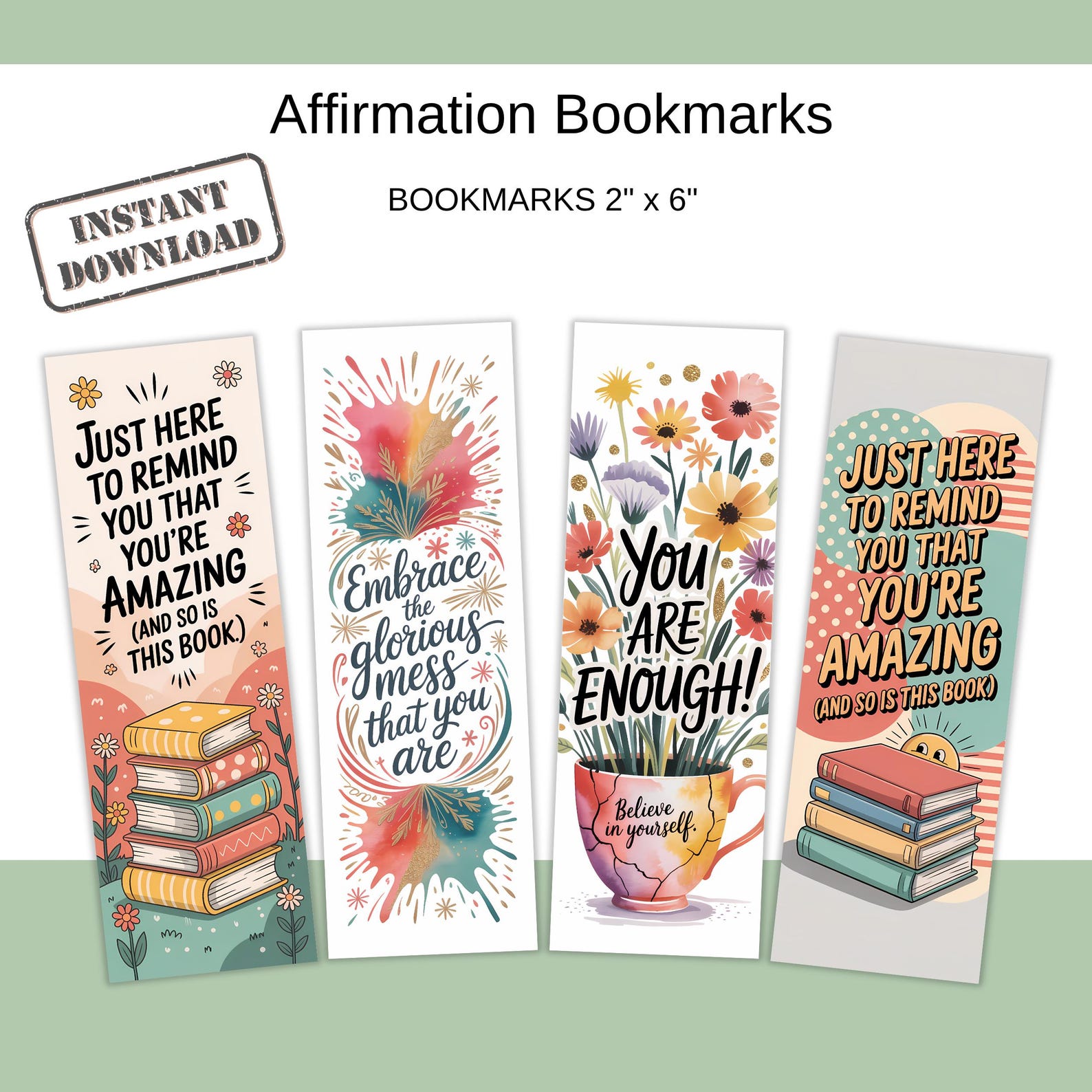Printable Affirmation Bookmarks: Motivational Reading Gifts (digital ...