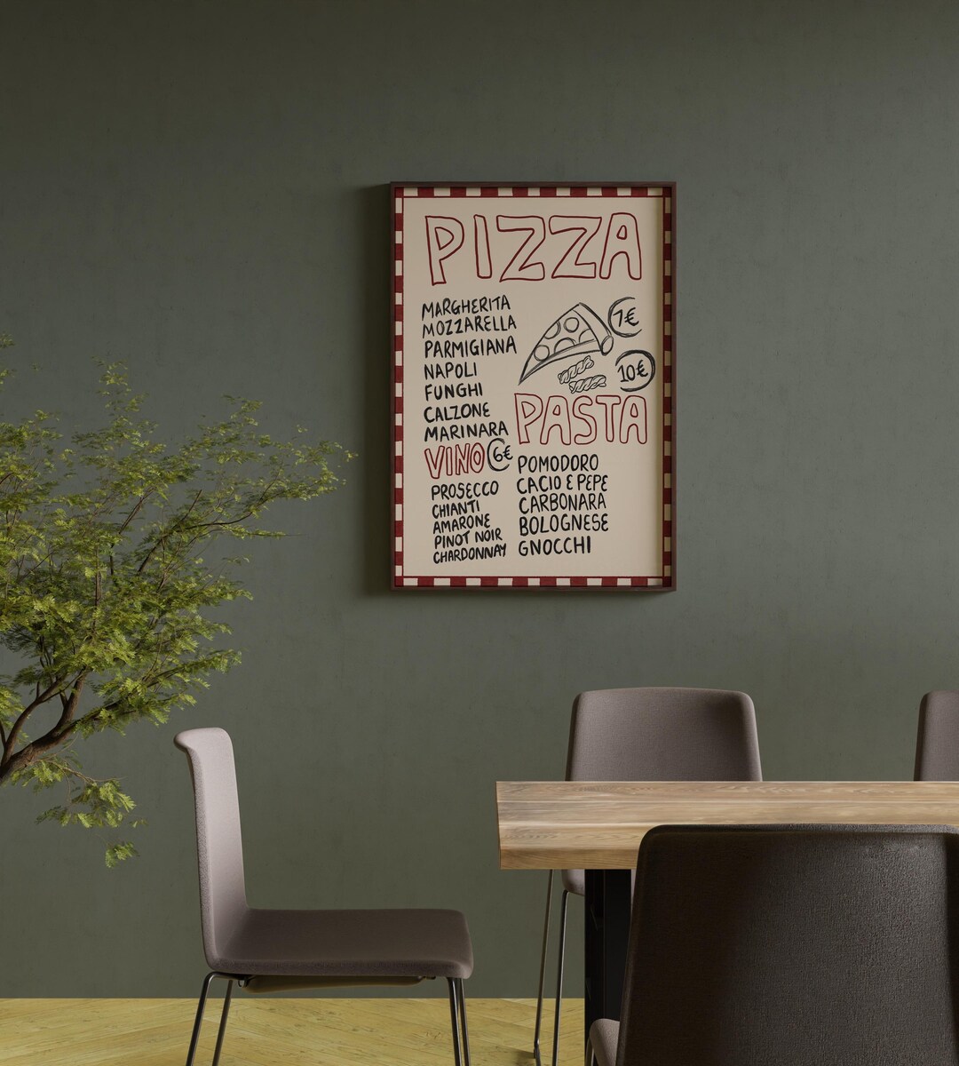 Pizza Menu Art Print - Minimalist Kitchen Wall Art for Rustic or Modern ...