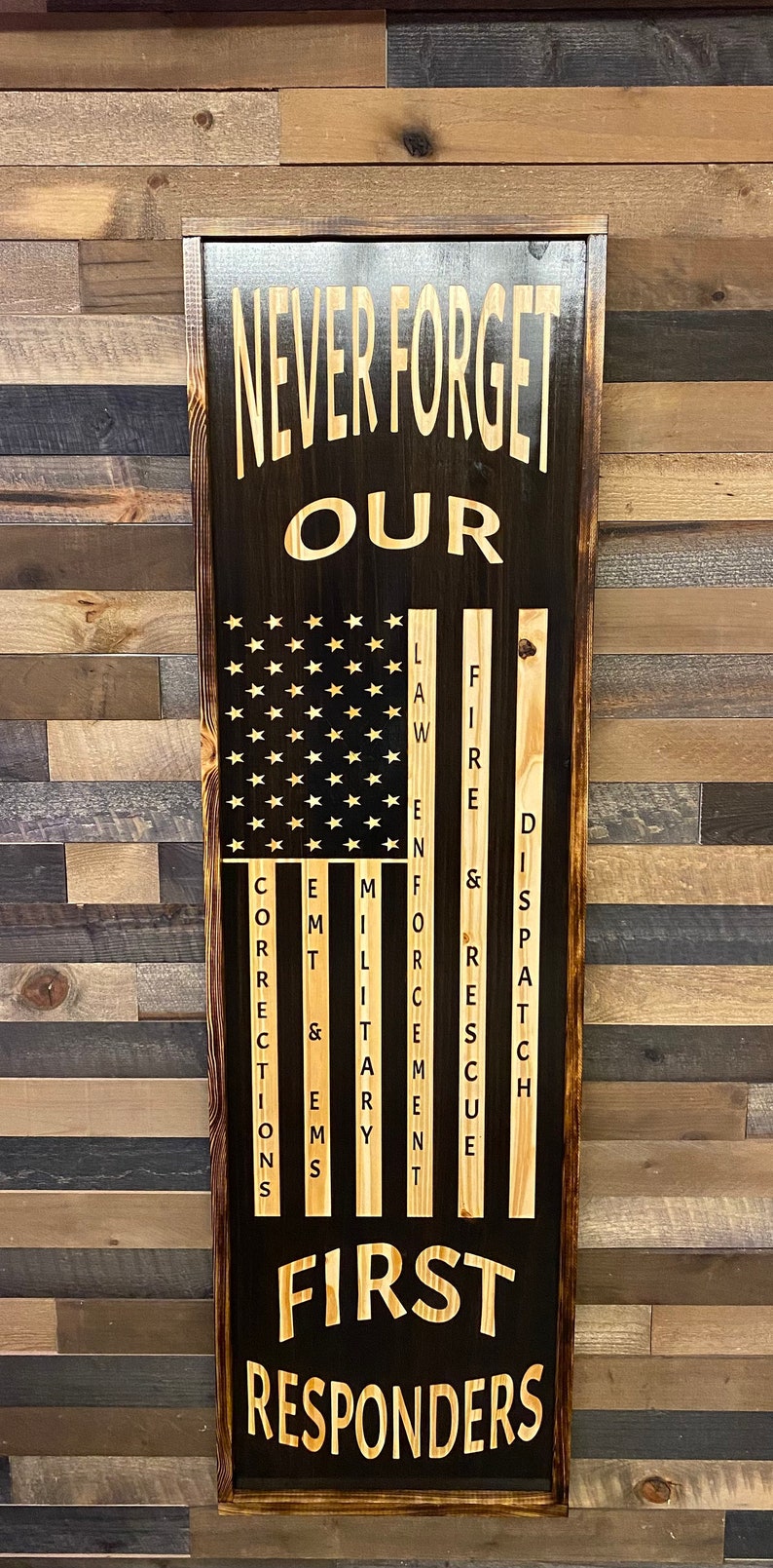 First Responders HUGE Flag Porch Heroes Sign SOLID Wood CNC - Etsy