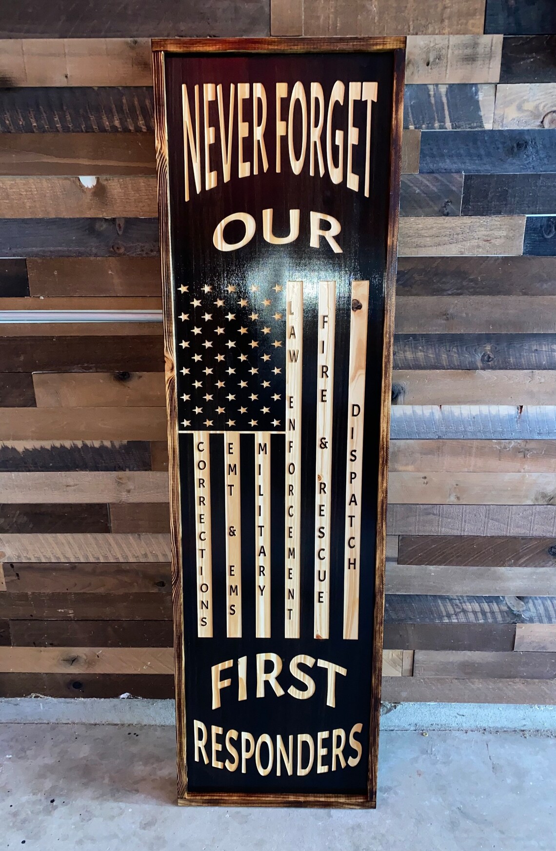 First Responders HUGE Flag Porch Heroes Sign SOLID Wood CNC - Etsy