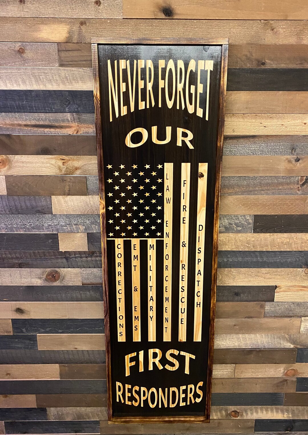 First Responders HUGE Flag Porch Heroes Sign SOLID Wood CNC - Etsy