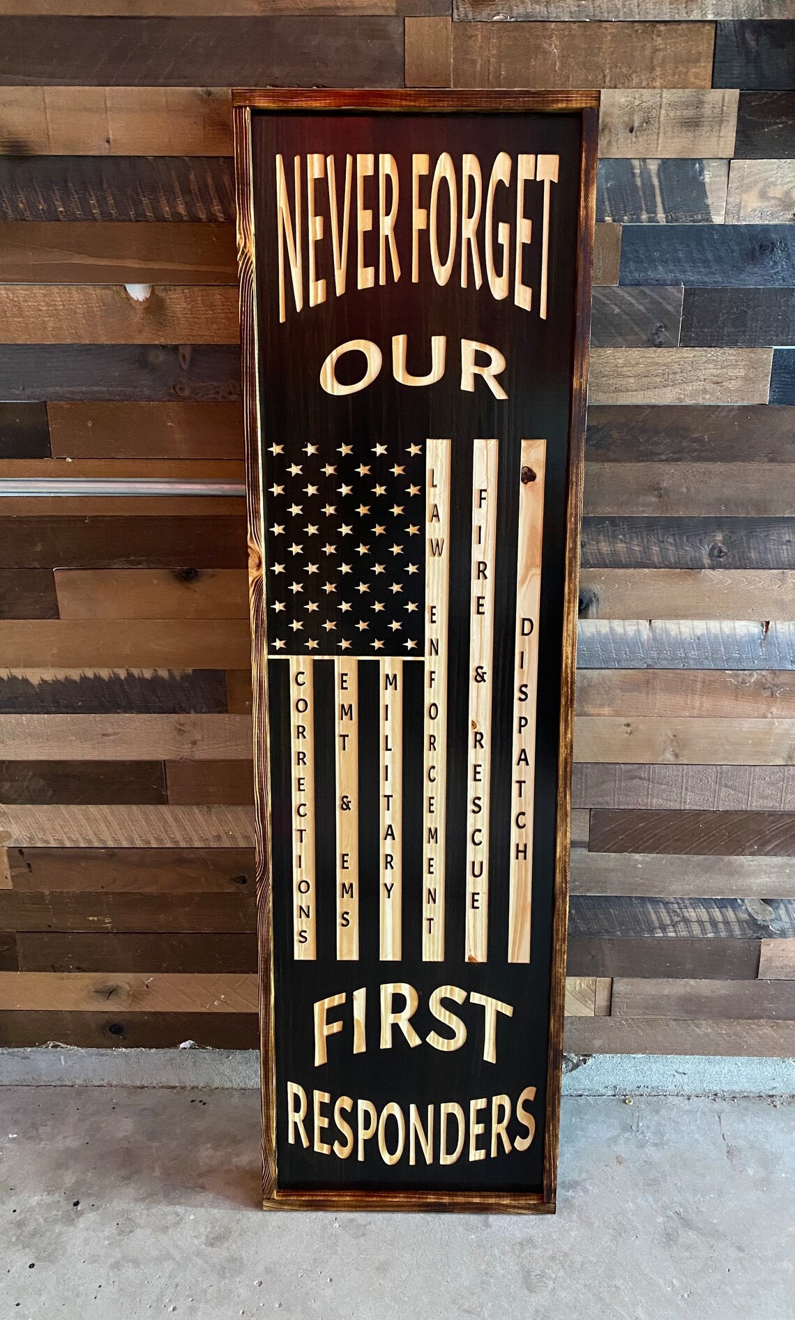 First Responders HUGE Flag Porch Heroes Sign SOLID Wood CNC - Etsy