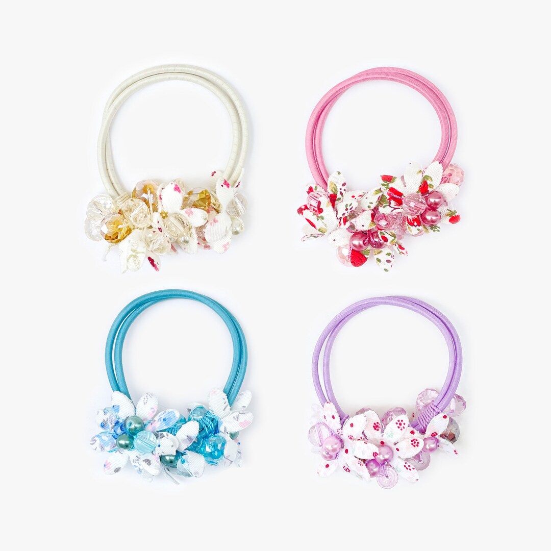 Beaded Flower Hair Ties: Ditsy Elastic Ponytail Holders (2pcs) - Etsy UK