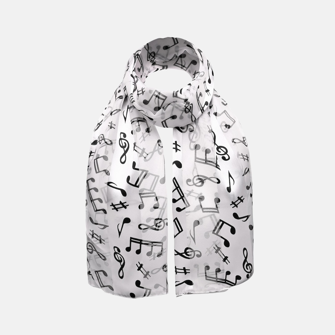 Women's Satin Music Scarf With Clef Note Design, Ideal for Choir ...